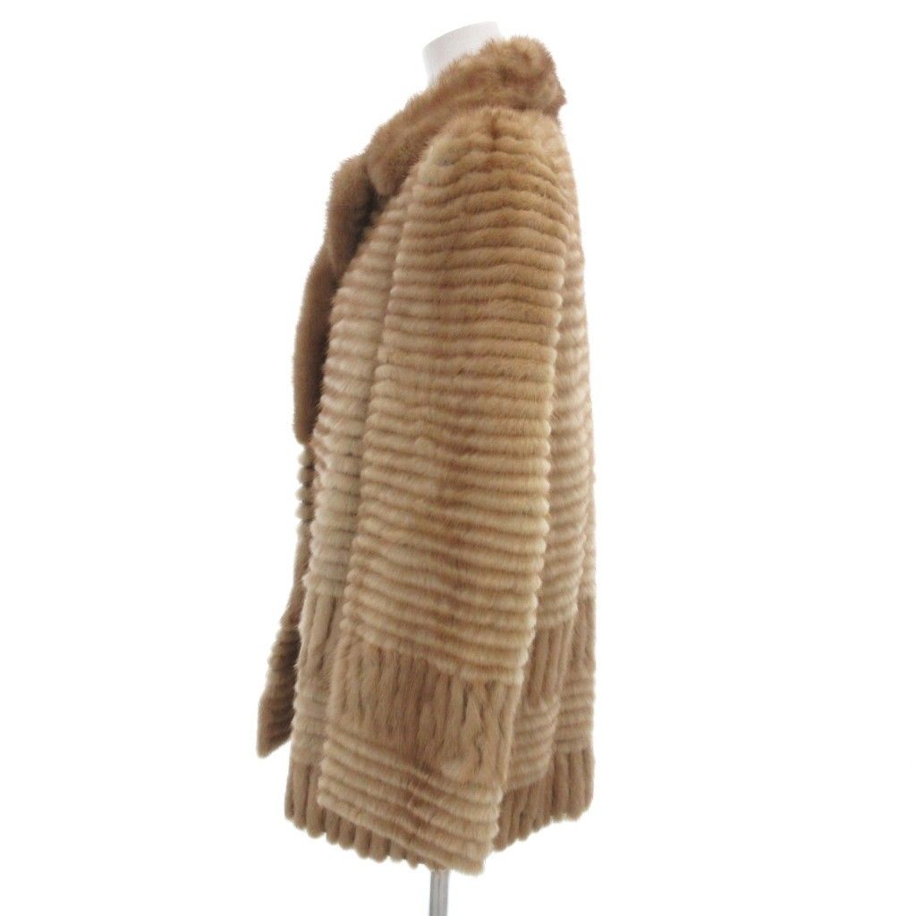 ノーブランド ファーコート ミンク 毛皮 ストライプ 11 ベージュ /JS