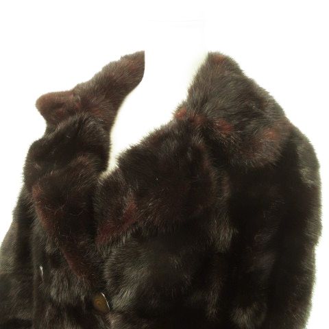 ノーブランド ファーコート ミンクファー 毛皮 ロング丈 ダブル 茶