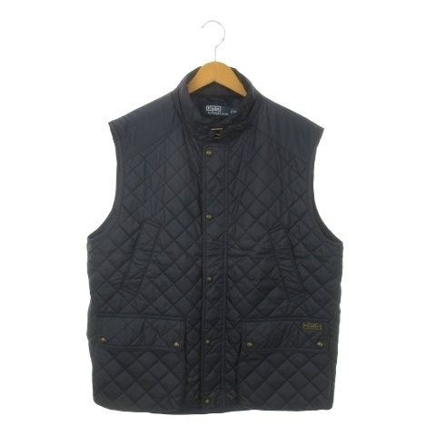 【中古】Polo by Ralph Lauren キルティングベスト 中綿 スタンドカラー ジップアップ ベルトデザイン ロゴ XL 紺 ポロ バイ ラルフローレン Polo by Ralph Lauren キルティングベスト