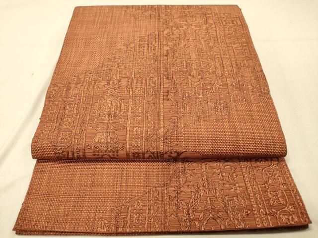 平和屋着物◎本場筑前博多織 八寸名古屋帯 更紗飾花文 正絹 逸品