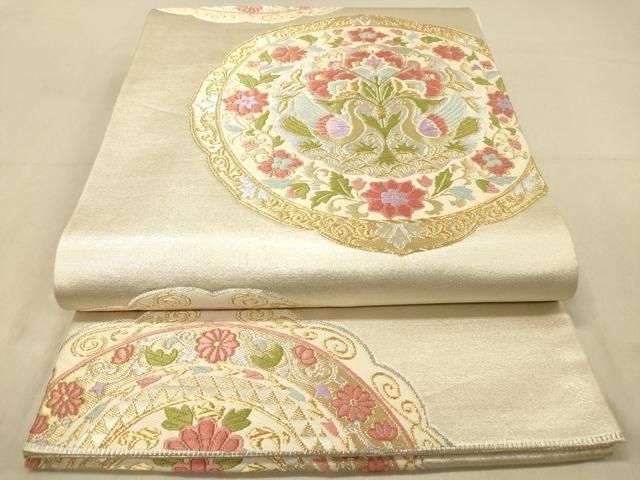 平和屋着物◎六通柄袋帯 唐織 正倉院更紗花鳥文 金銀糸 正絹 逸品