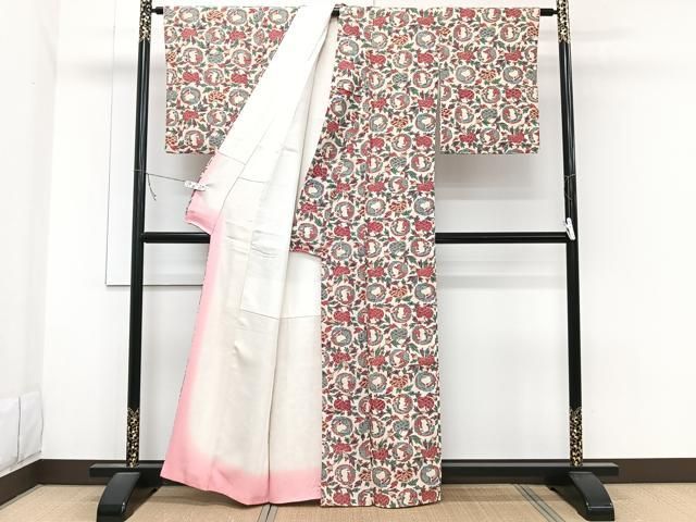 平和屋着物□上質な小紋 型染め 鳳凰花文 鬼しぼ縮緬 正絹 逸品