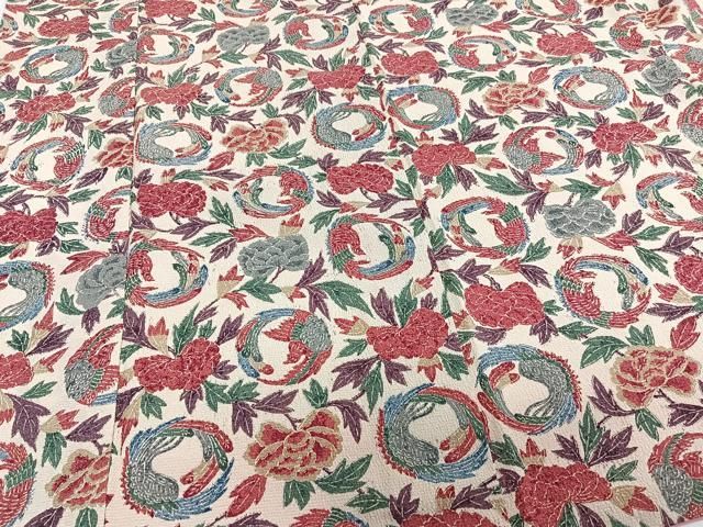 平和屋着物□上質な小紋 型染め 鳳凰花文 鬼しぼ縮緬 正絹 逸品