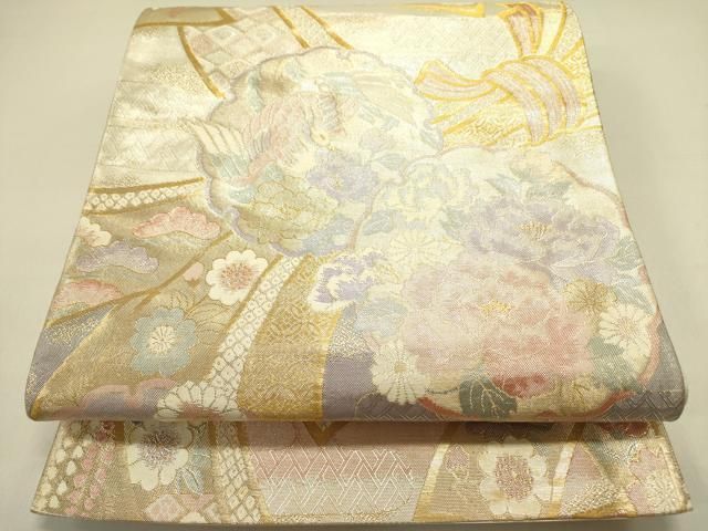 平和屋着物◎佐賀錦 六通柄袋帯 束ね熨斗雪輪花鳥文 金銀糸 正絹 逸品