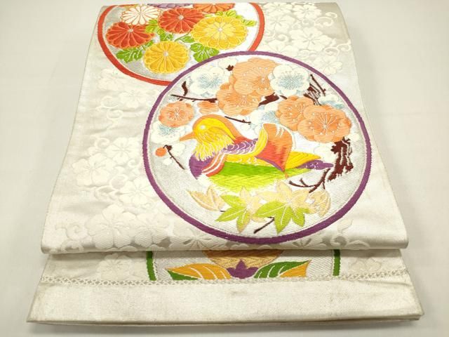 平和屋着物◎六通柄袋帯 唐織 鴛鴦花丸文 橘 金銀糸 正絹 逸品