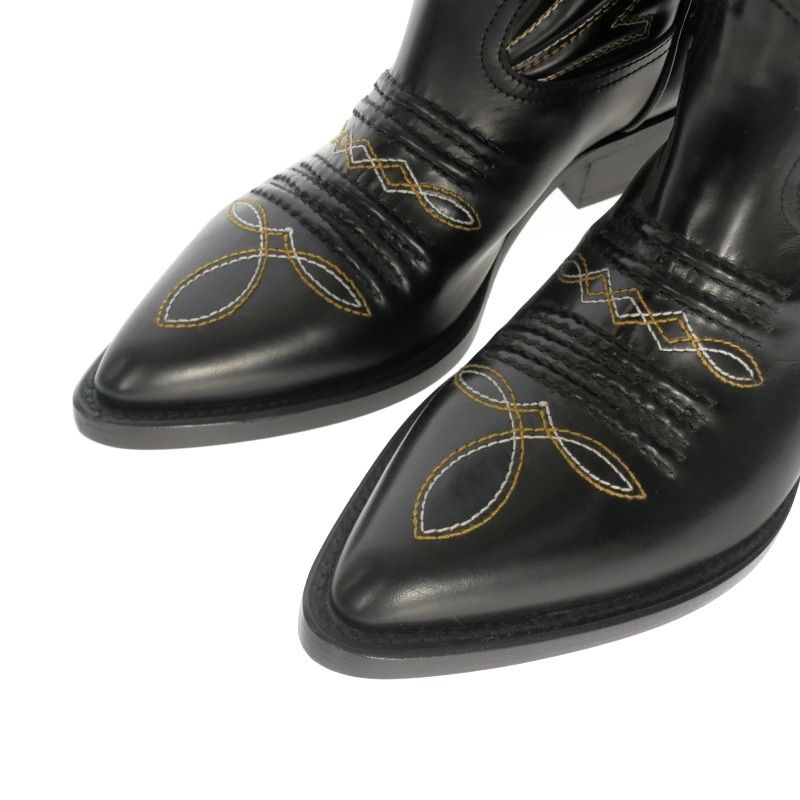 【中古】未使用品 ディースクエアード DSQUARED2 23AW Heeled Boots 刺繍 ウエスタンブーツ 靴 39 ブラック 黒 ディースクエアード DSQUARED2 23AW Heeled Boots 刺繍 ウエスタン