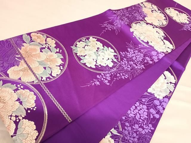 平和屋着物◎六通柄袋帯 唐織 花丸文 金銀糸 正絹 逸品 AABD7276yx