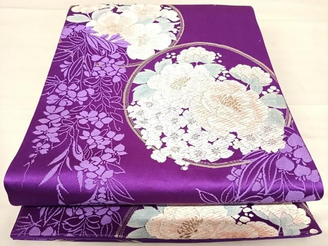 平和屋着物◎六通柄袋帯 唐織 花丸文 金銀糸 正絹 逸品 AABD7276yx