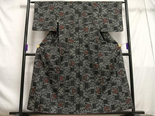 平和屋着物□本場大島紬 7マルキ 色紙草花文 正絹 逸品 AABE5030oa