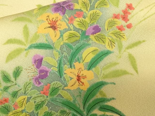 平和屋着物□上質な小紋 草花文 暈し染め 金彩 正絹 逸品 未使用