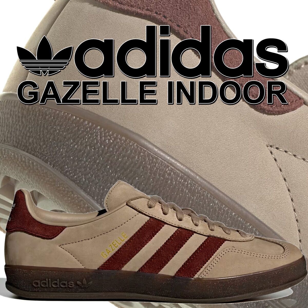 アディダス ガゼル インドア トレースカーキ フォックスブラウン フットウェアホワイト adidas GAZELLE INDOOR ...