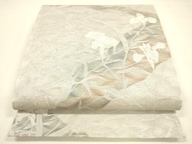 平和屋着物＊夏物 六通柄袋帯 流水草花文 銀糸 正絹 逸品 DABA0689cm
