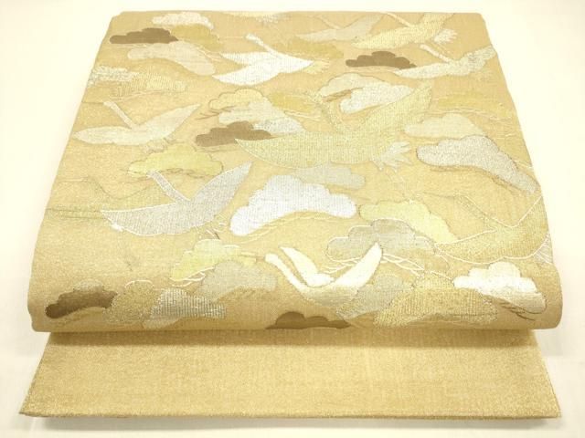 平和屋着物＊夏物 明綴れ 太鼓柄袋帯 飛鶴松文 金銀糸 正絹 逸品