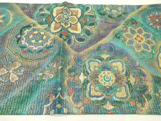 平和屋着物▽太鼓柄袋帯 スリーシーズン 春夏秋 竹屋町刺繍 正倉院花文