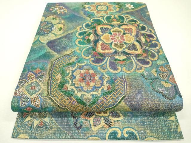 平和屋着物▽太鼓柄袋帯 スリーシーズン 春夏秋 竹屋町刺繍 正倉院花文