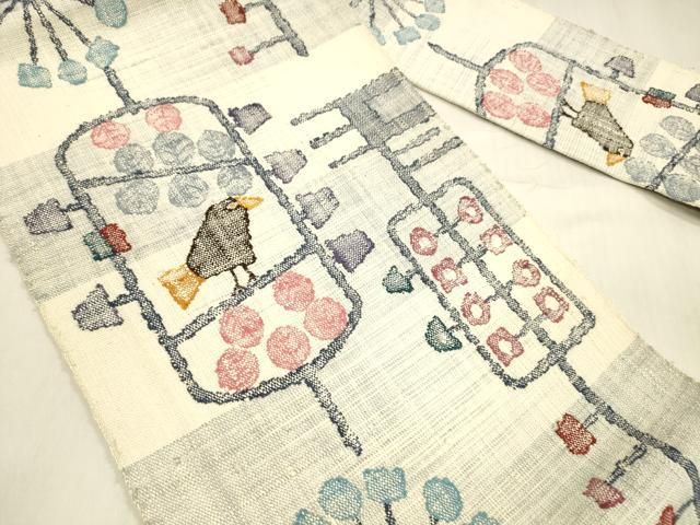 平和屋着物○八寸名古屋帯 紬地 抽象鳥文 正絹 逸品 DABB3139cm - メルカリ
