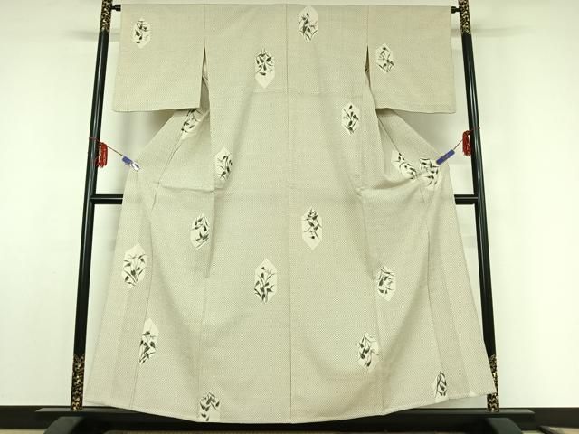 平和屋着物▽本塩沢 単衣 手描き 亀甲花文 正絹 逸品 AABF0988jh