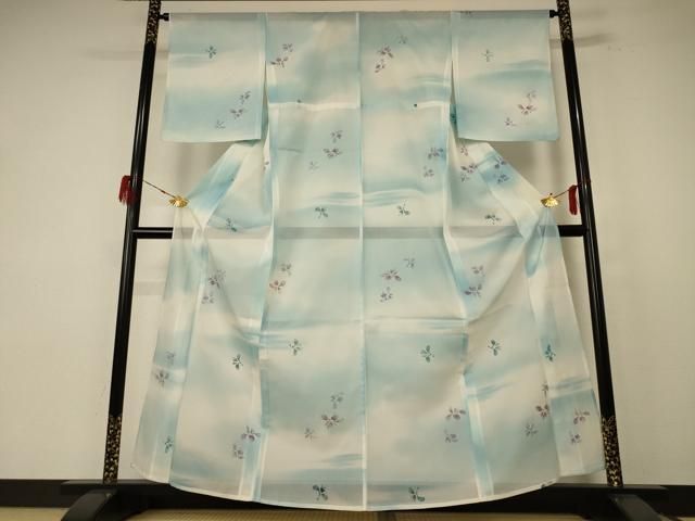 平和屋着物＊夏物 小紋 絽 舞花文 暈し染め 洗える着物 AABE7518jd