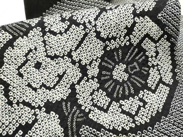 平和屋着物○名門 藤娘きぬたや・総絞り 九寸名古屋帯 花車文 黒地