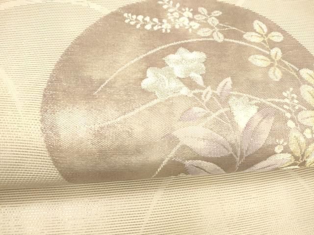 平和屋着物＊夏物 九寸名古屋帯 草花丸文 金銀糸 正絹 逸品 DABB3284cm