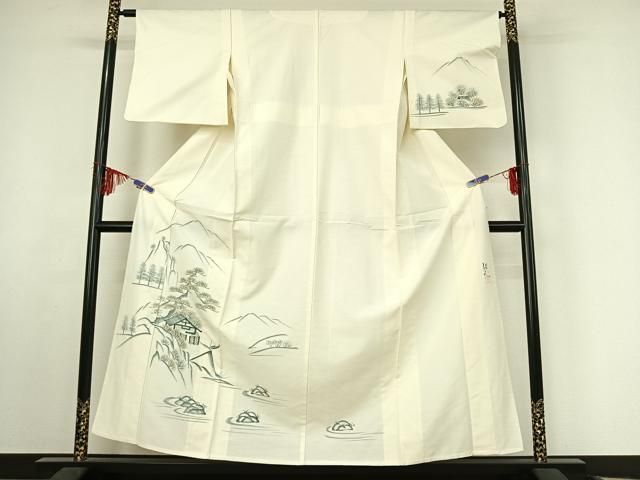 平和屋着物●訪問着　紬地　手描き　蔦の葉文　正絹　逸品　未使用　AABA4471np 平和屋着物▽訪問着 単衣 作家物 紬地 手描き 風景文 金彩 正絹 逸品