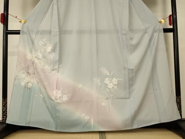 平和屋着物＊夏物 訪問着 絽 草花文 暈し染め 正絹 逸品 AABF1588jd