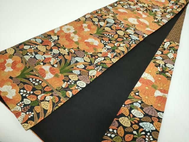 平和屋着物○西陣 河合美術織物謹製 六通柄袋帯 唐織 雲取り花文 貝殻