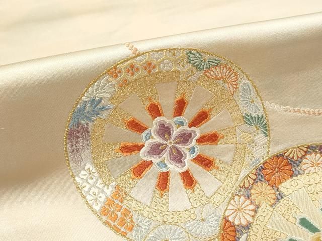 平和屋着物▽西陣 野崎織匠謹製 名古屋帯 帯反物 唐織 鏡裏吉祥花文