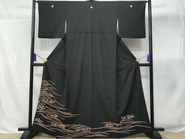 平和屋着物□豪華黒留袖 ろうけつ染 立波文 金彩 正絹 逸品 CABB3754fb