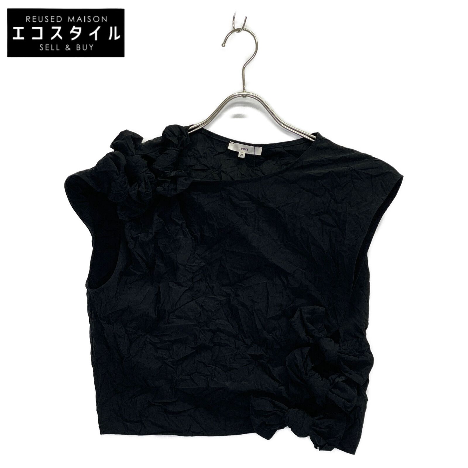 yori ヨリ 25SS YR21-25064SM ﾌﾞﾗｯｸ ﾎﾟﾘｴｽﾃﾙ ﾘﾎﾞﾝﾜｯｼｬｰﾌﾞﾗｳｽ 36 - メルカリ