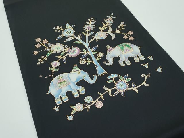 平和屋本店○極上 岡重謹製 OKAJIMA 塩瀬 九寸開き名古屋帯 象 更紗花