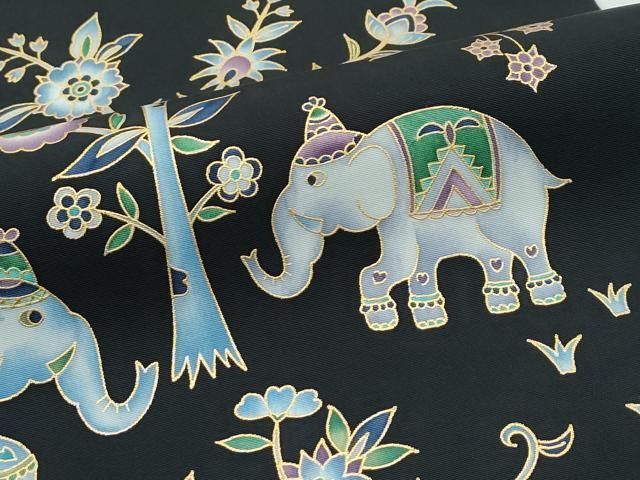 平和屋本店○極上 岡重謹製 OKAJIMA 塩瀬 九寸開き名古屋帯 象 更紗花