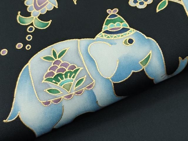 平和屋本店○極上 岡重謹製 OKAJIMA 塩瀬 九寸開き名古屋帯 象 更紗花