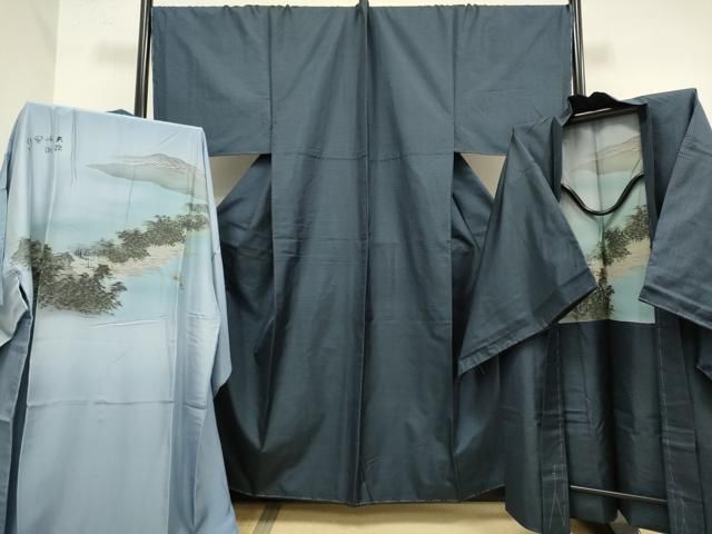 平和屋着物□極上 男性 本場大島紬 アンサンブル キングサイズ 長羽織