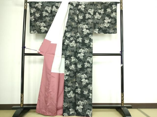 平和屋着物□上質な紬 舞葉文 黒地 正絹 逸品 DABA9637sf - メルカリ