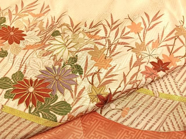 平和屋着物□豪華色留袖 駒刺繍 草花文 金彩 正絹 逸品 BAAW4078hv