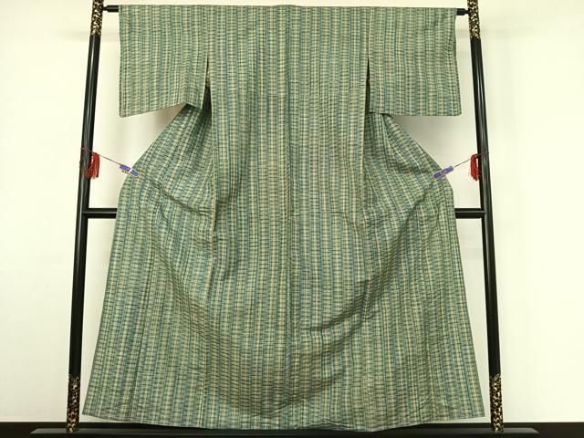 平和屋着物▽上質な紬 単衣 縞 高島屋扱い 正絹 逸品 AABF2746jh