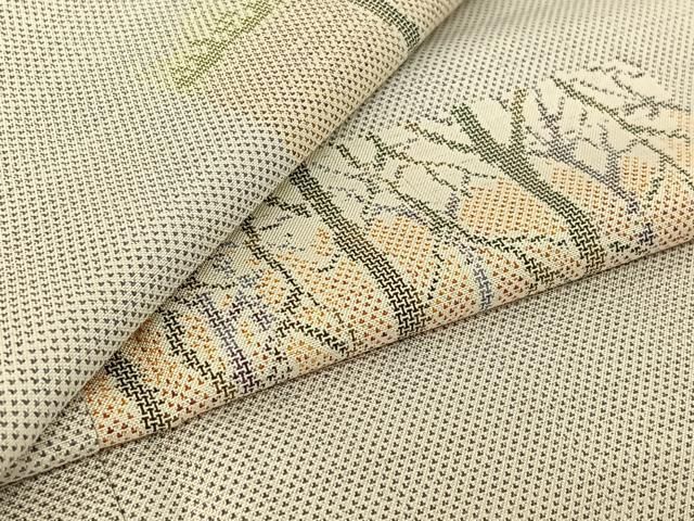 平和屋着物▽本場大島紬 単衣 白大島 樹林文 正絹 逸品 AABF1853jh