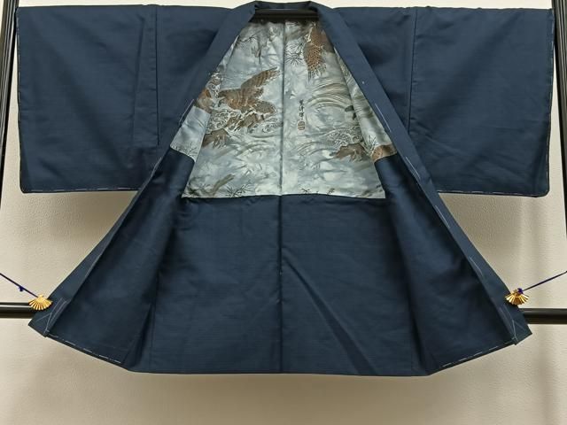 平和屋着物●男性　紬　アンサンブル　100亀甲　羽裏：鷹　正絹　逸品　BAAV2010hj 平和屋着物○男性 紬 アンサンブル 100亀甲 羽裏：鷹 正絹 逸品 未使用