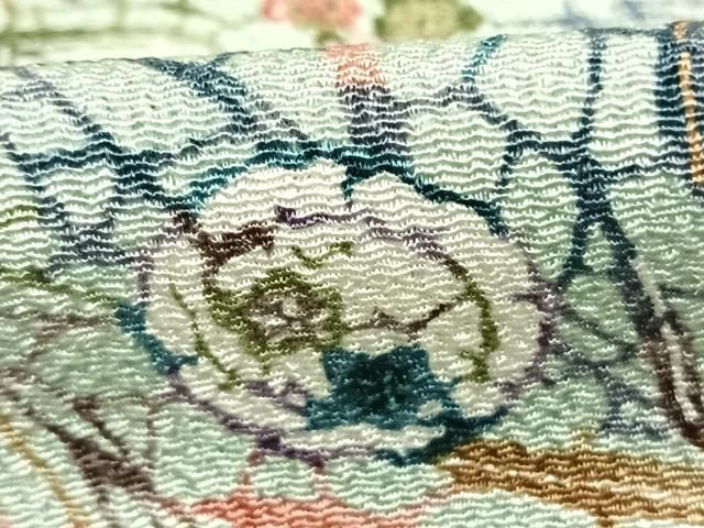 平和屋着物▽上質な小紋 単衣 型染め 草花文 鬼しぼ縮緬 正絹 逸品