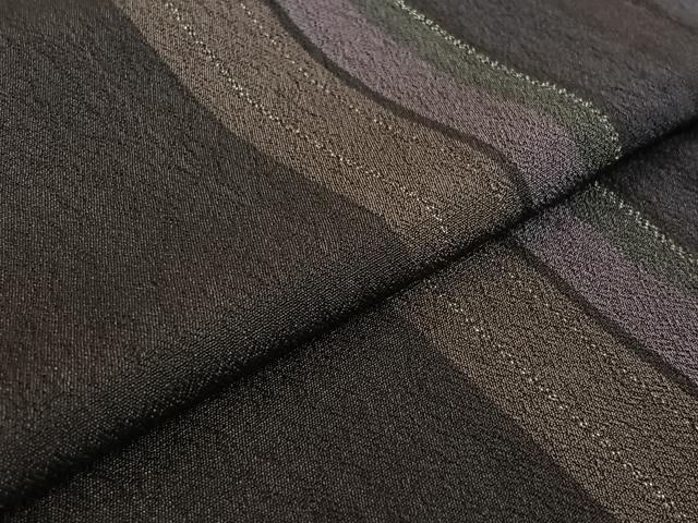 平和屋着物▽本塩沢 単衣 やまだ織 縞 やまと誂製 証紙付き 正絹 逸品