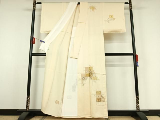 平和屋着物▽訪問着 単衣 駒刺繍 花籬文 金彩 鈴乃屋扱い 正絹 逸品