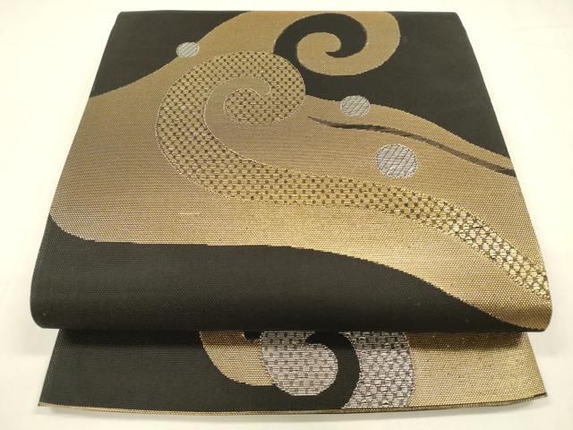 平和屋着物＊夏物 六通柄 本袋帯 流水文 黒地 金銀糸 正絹 逸品