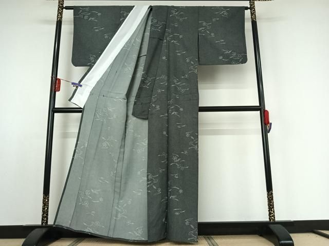 平和屋着物▽小紋 単衣 吹き寄せ文 鮫小紋柄 黒地 洗える着物