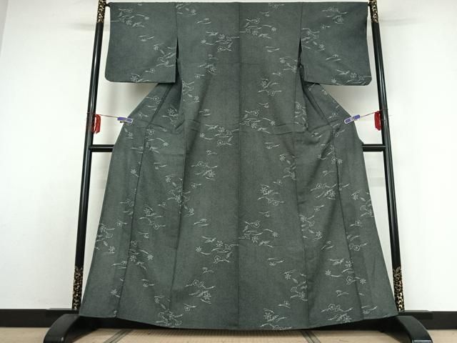 平和屋着物▽小紋 単衣 吹き寄せ文 鮫小紋柄 黒地 洗える着物