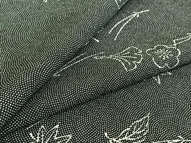 平和屋着物▽小紋 単衣 吹き寄せ文 鮫小紋柄 黒地 洗える着物