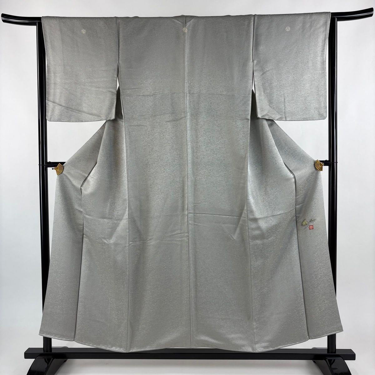 美品】 色無地 身丈153cm 裄丈64.5cm M 袷 久保田一竹工房 落款 地紋