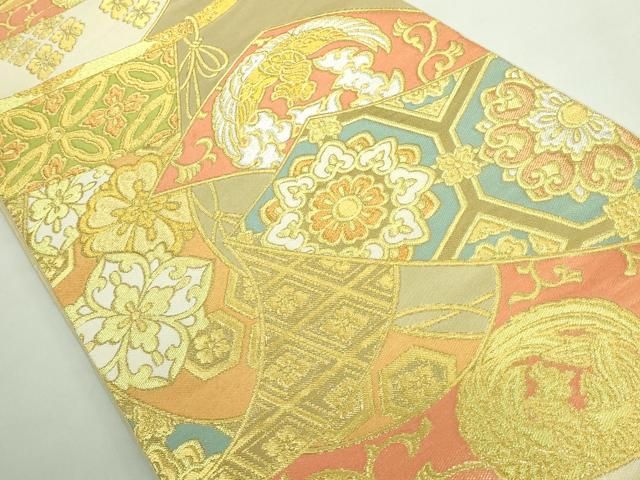 平和屋着物○極上 西陣 川島織物 六通柄 本袋帯 几帳鳳凰花文 金銀糸