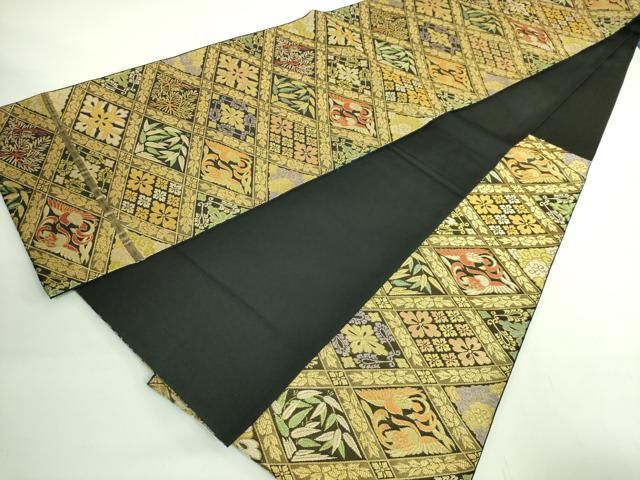 平和屋着物○極上 西陣 川島織物 六通柄 本袋帯 鳳凰花菱文 黒地 金糸