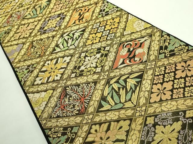 平和屋着物○極上 西陣 川島織物 六通柄 本袋帯 鳳凰花菱文 黒地 金糸